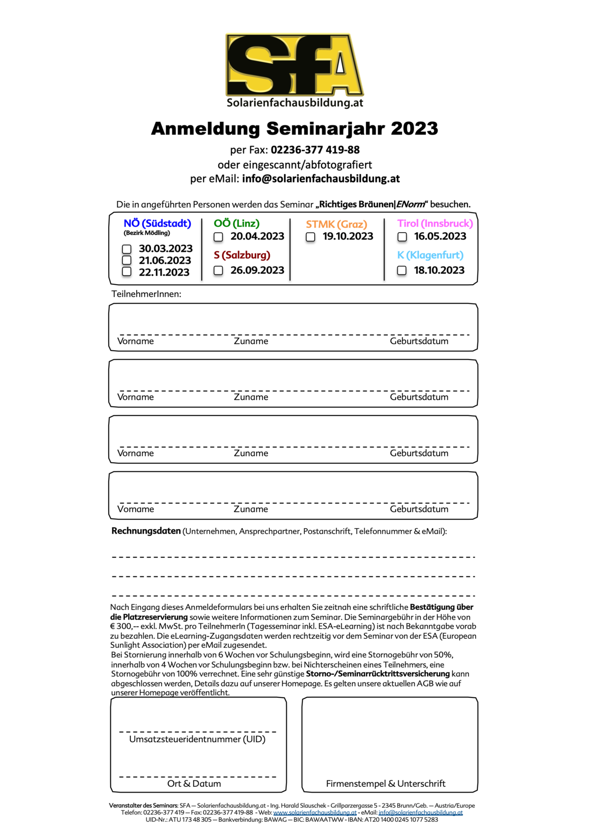 SFA Fachseminare - Preisanpassung 2023 & Frühbucherbonus bis 31.12.2022 - SFA ...